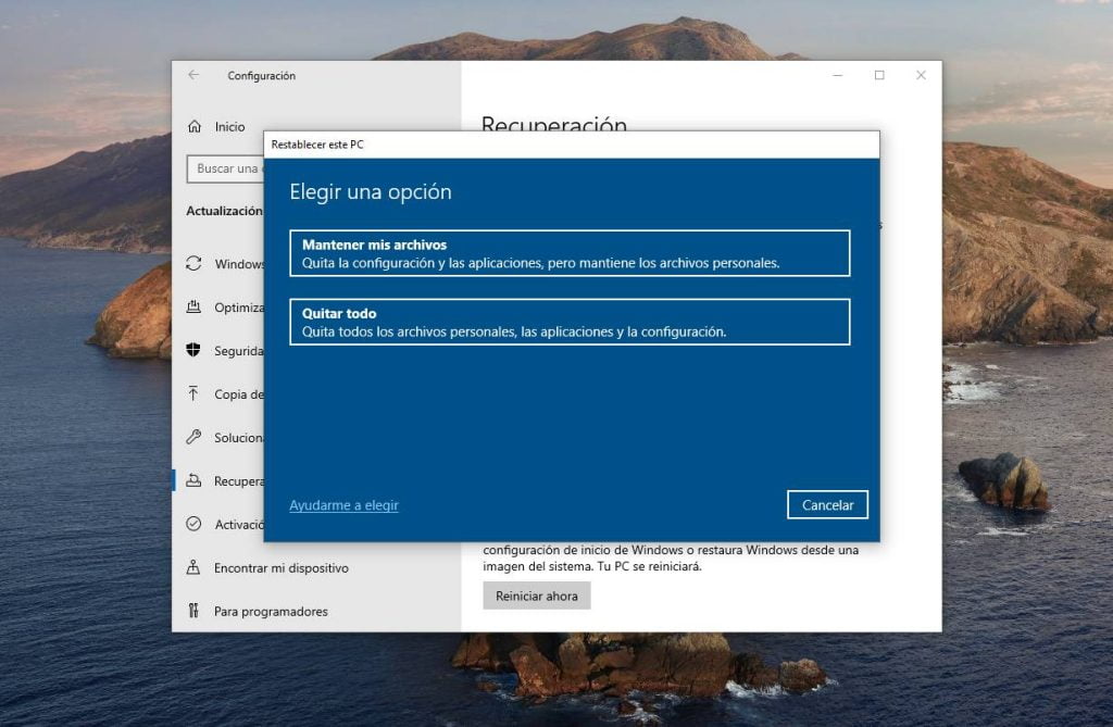 Cómo restablecer tu PC con Windows 10