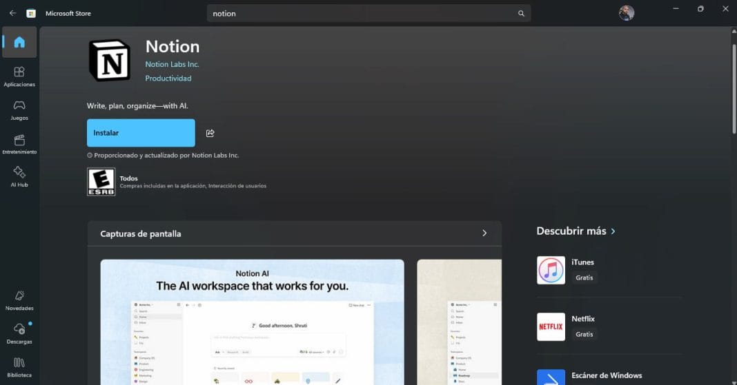 Notion ya está disponible para su descarga en la Microsoft Store ...